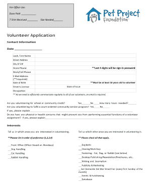 Fillable Online petprojectfoundation Volunteer!Application! - Pet ...