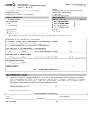 Fillable Online calrecycle ca Used Oil Recycling Incentive Payment ...