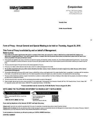 Fillable Online Form of Proxy - Annual General and Special Meeting to be ... Fax Email Print ...