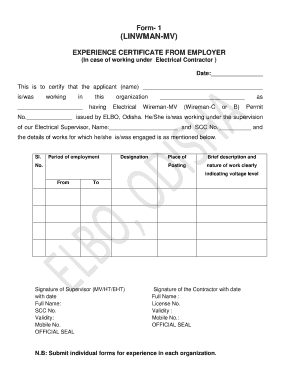 Fillable Online EXPERIENCE CERTIFICATE FROM EMPLOYER (In case of Fax ...