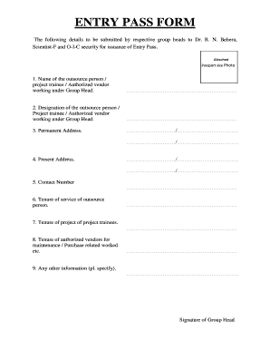 Entry Pass Form - Fill Online, Printable, Fillable, Blank | pdfFiller