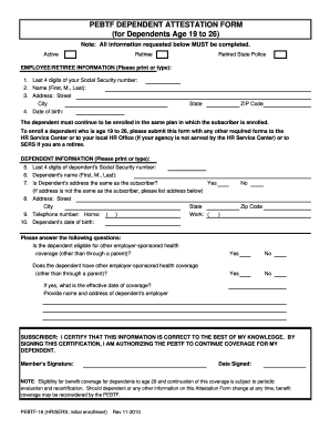 Fillable Online PEBTF Dependent Attestation Form (PEBTF-16). PEBTF ...