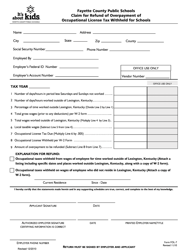 Fillable Online fcps Claim for Refund of Overpayment of Fax Email Print - pdfFiller