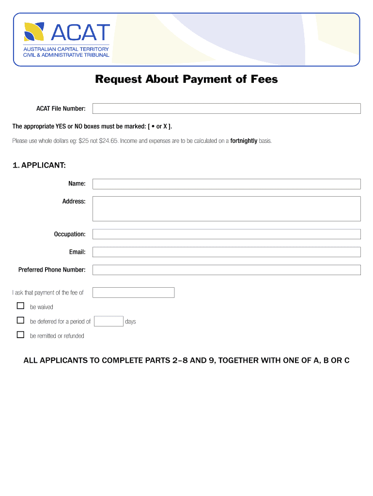 Fillable Online courts act gov Request about payment of fees. Form for ...