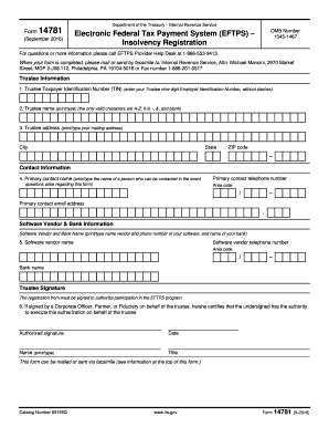 Fillable Online irs Form 14781 (9-2016). Electronic Federal Tax Payment ...