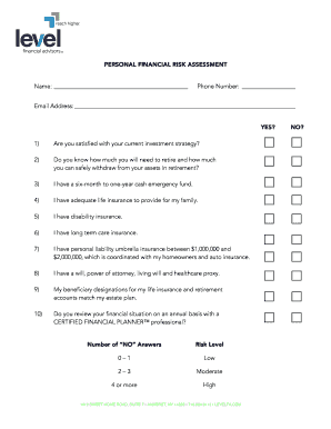 Fillable Online PERSONAL FINANCIAL RISK ASSESSMENT - levelfa.com Fax ...