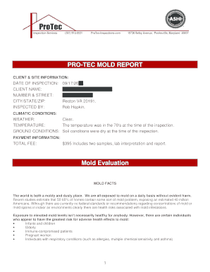Fillable Online PRO-TEC MOLD REPORT Fax Email Print - pdfFiller