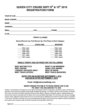 Fillable Online Cruise Registration - Nelson Road Kings Fax Email Print ...