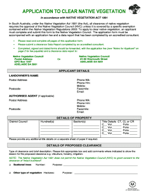 Fillable Online APPLICATION TO CLEAR NATIVE VEGETATION Fax Email Print ...