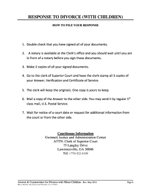 Fillable Online RESPONSE TO DIVORCE (WITH CHILDREN) Fax Email Print ...