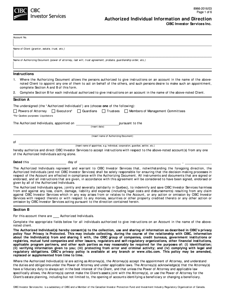 Fillable Online Authorized Individual Information and Direction Fax ...