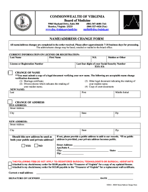 Fillable Online dhp virginia Board of Medicine Name and Address Change ...