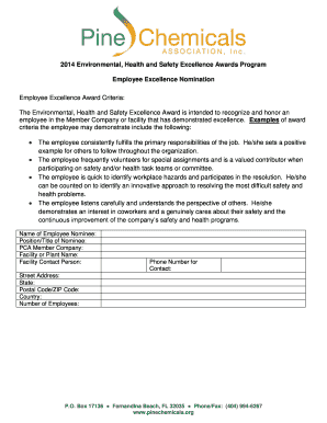 Fillable Online 2014 Environmental, Health and Safety Excellence Awards ...