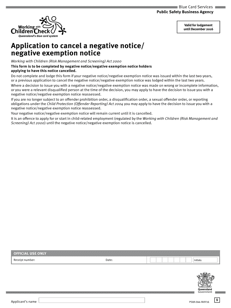 Fillable Online Application to cancel a negative notice/negative ...