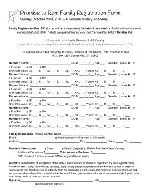 Fillable Online familypromisehall Promise to Run: Family Registration ...