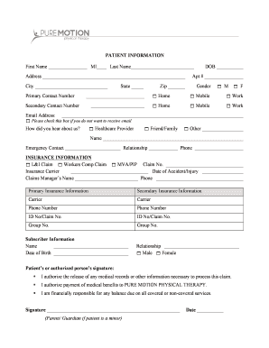 Fillable Online forms - Pure Motion Physical Therapy Fax Email Print ...