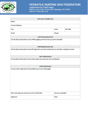 Fillable Online vhdf Application for Field Judge Fax Email Print ...
