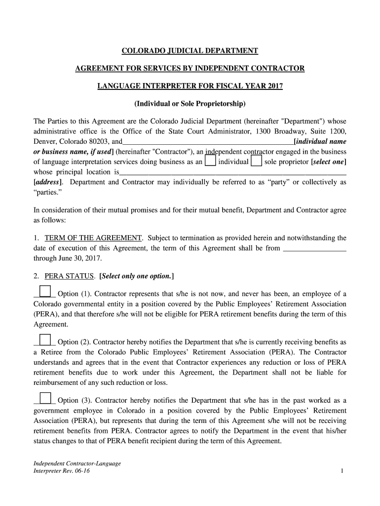 Fillable Online courts state co Interpreter Agreement for Individual or ...