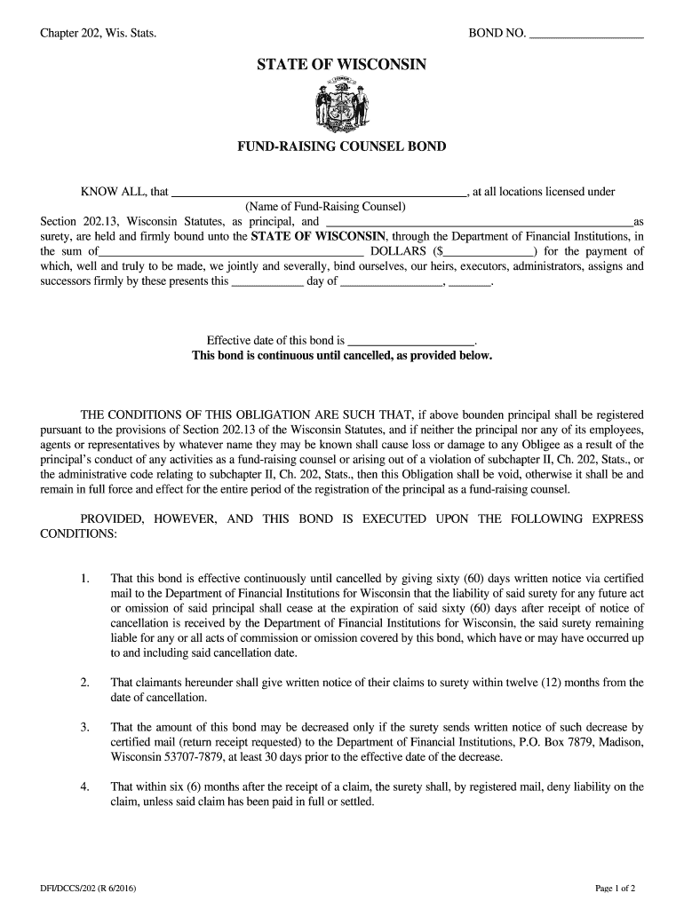 Fillable Online wdfi Form 202 FRC Bond 6-16.doc Fax Email Print - pdfFiller