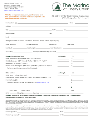 Fillable Online VMG Winter Boat Storage Agreement 2016-2017 Fax Email ...