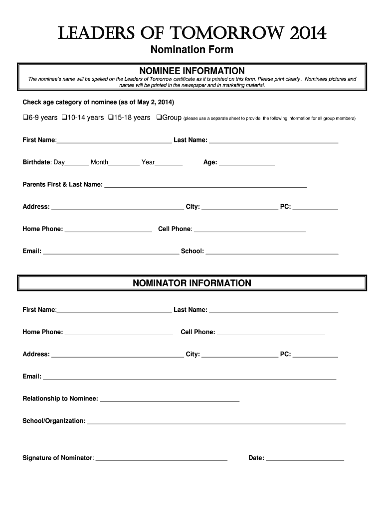 Fillable Online Nomination Form - sylvanlake.ca Fax Email Print - pdfFiller