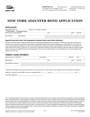 Fillable Online suretyone New York Adjuster Bond Application. Underwriting specialists for ...