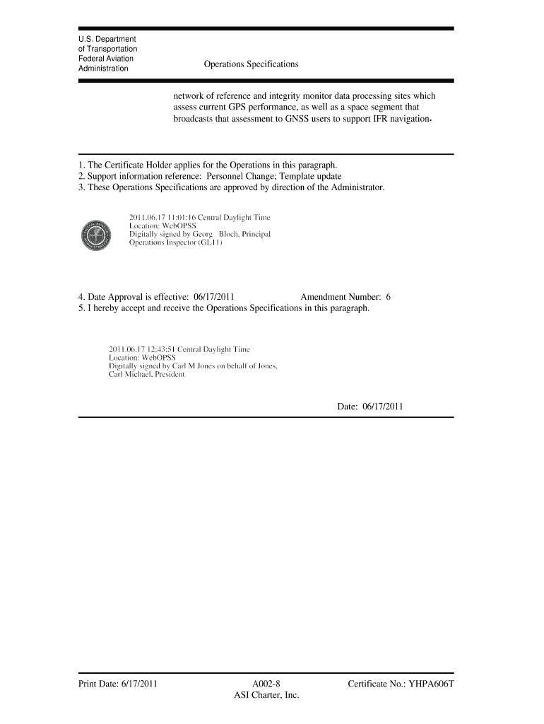 Fillable Online Operations Specifications ASI Charter, Inc. Part A-1 ...