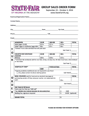 Fillable Online GROUP SALES ORDER FORM - statefairva.org Fax Email ...