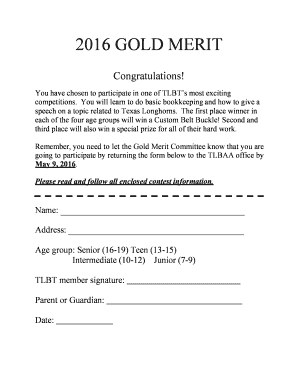 Fillable Online tlbaa Revised 2016 Int Teen Senior Gold Merit Fax Email ...
