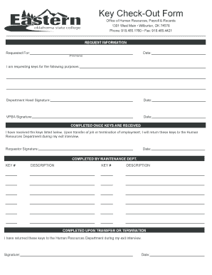 Fillable Online eosc Key Check-Out Form Fax Email Print - pdfFiller