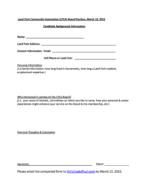 Fillable Online landpark Please email the completed form to DrJSchade ...
