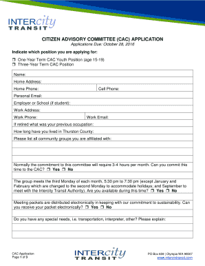 Fillable Online CITIZEN ADVISORY COMMITTEE (CAC) APPLICATION Fax Email ...