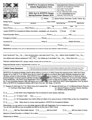 Fillable Online Athlete Registration Form - SPORTS for Exceptional ...