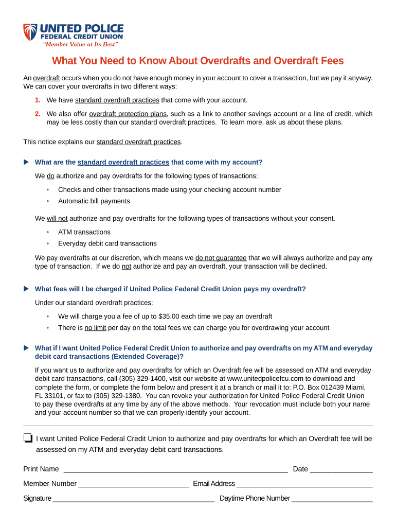 Fillable Online We can cover your overdrafts in two different ways: Fax Email Print - pdfFiller