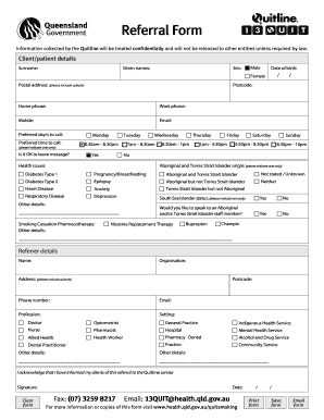 Fillable Online health qld gov Quitline Referral Form. Referral form ...