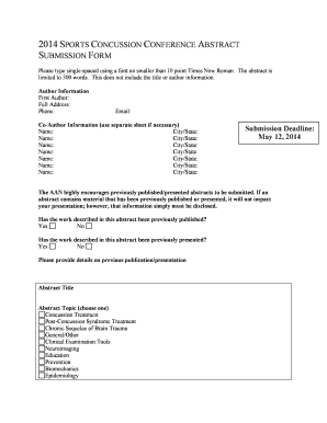 Fillable Online Sports Concussion Conference Abstract Form Fax Email ...