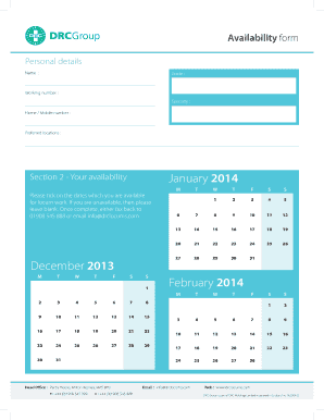 Fillable Online DRC Group Availability Form (Winter). Availablility ...