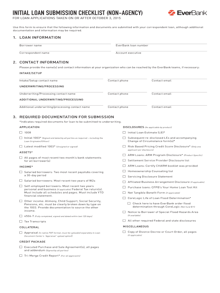Fillable Online INITIAL LOAN SUBMISSION CHECKLIST (NON-AGENCY) Fax ... Fillable Online INITIAL LOAN SUBMISSION CHECKLIST (NON-AGENCY) Fax ...