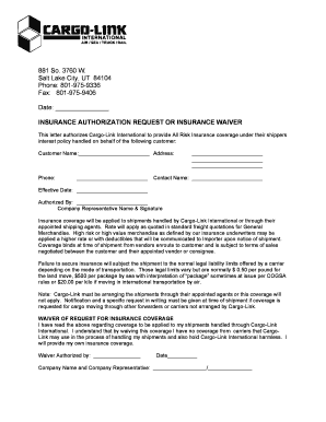 Fillable Online Insurance Authorization Letter or Waiver Fax Email ...