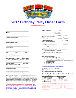 Fillable Online 2017 Birthday Party Order Form.pages Fax Email Print ...