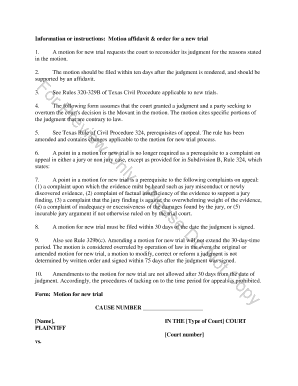 Fillable Online Motion affidavit & order for a new trial - Online Legal ...