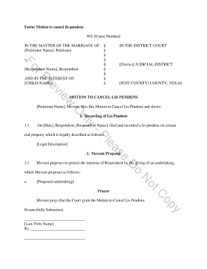 Fillable Online Form: Motion to cancel lis pendens Fax Email Print - pdfFiller
