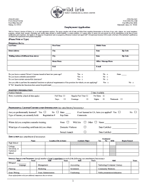 Fillable Online wild-iris Employment Application 11 14 Final - wild ...