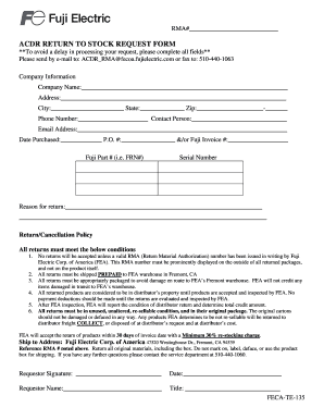 Fillable Online Fuji Electric AC Drives Credit Return Request Fax Email ...