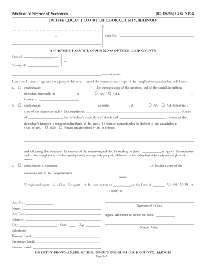 Fillable Online 12 218 239 AFFIDAVIT OF SERVICE OF SUMMONS OUTSIDE COOK ...