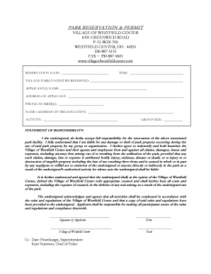Fillable Online PARK RESERVATION & PERMIT Fax Email Print - pdfFiller