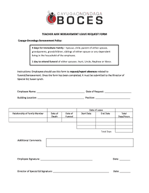 Fillable Online cayboces TEACHER AIDE BEREAVEMENT LEAVE REQUEST FORM ...