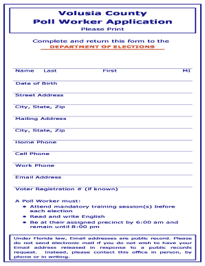 Fillable Online Volusia County Poll Worker Application Fax Email Print ...