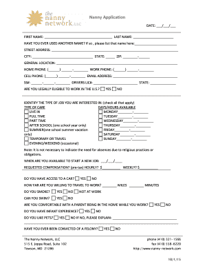 Fillable Online Nanny Application - The Nanny Network Fax Email Print ...