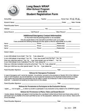 Fillable Online Long Beach WRAP Student Registration Form - Long Beach ...
